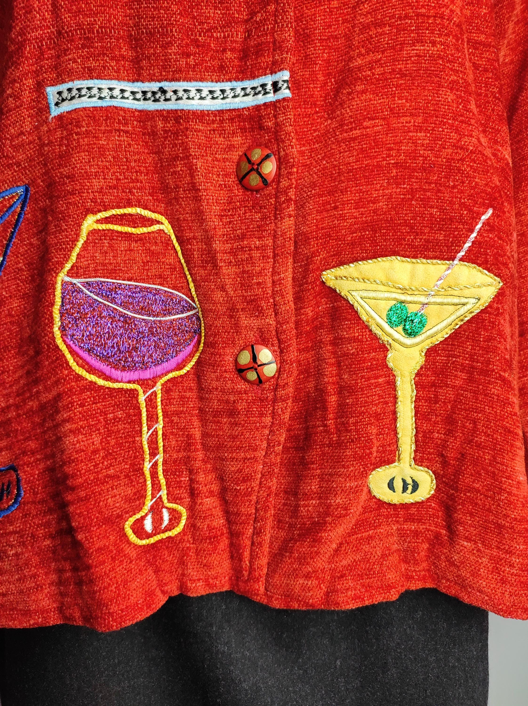 90s Festival Party Jacket, Alcohol Drinks Patchwork Jacket, Womens ...