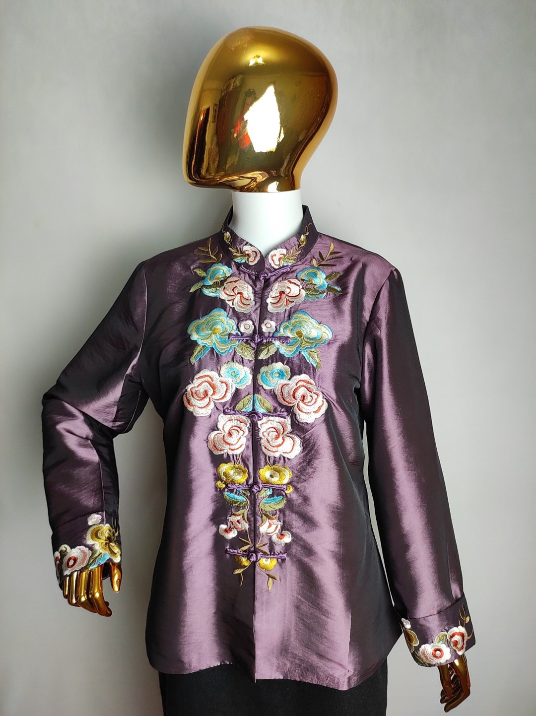 Vintage Chinese Silk Jacket, Floral Embroidered Traditional Blazer ...