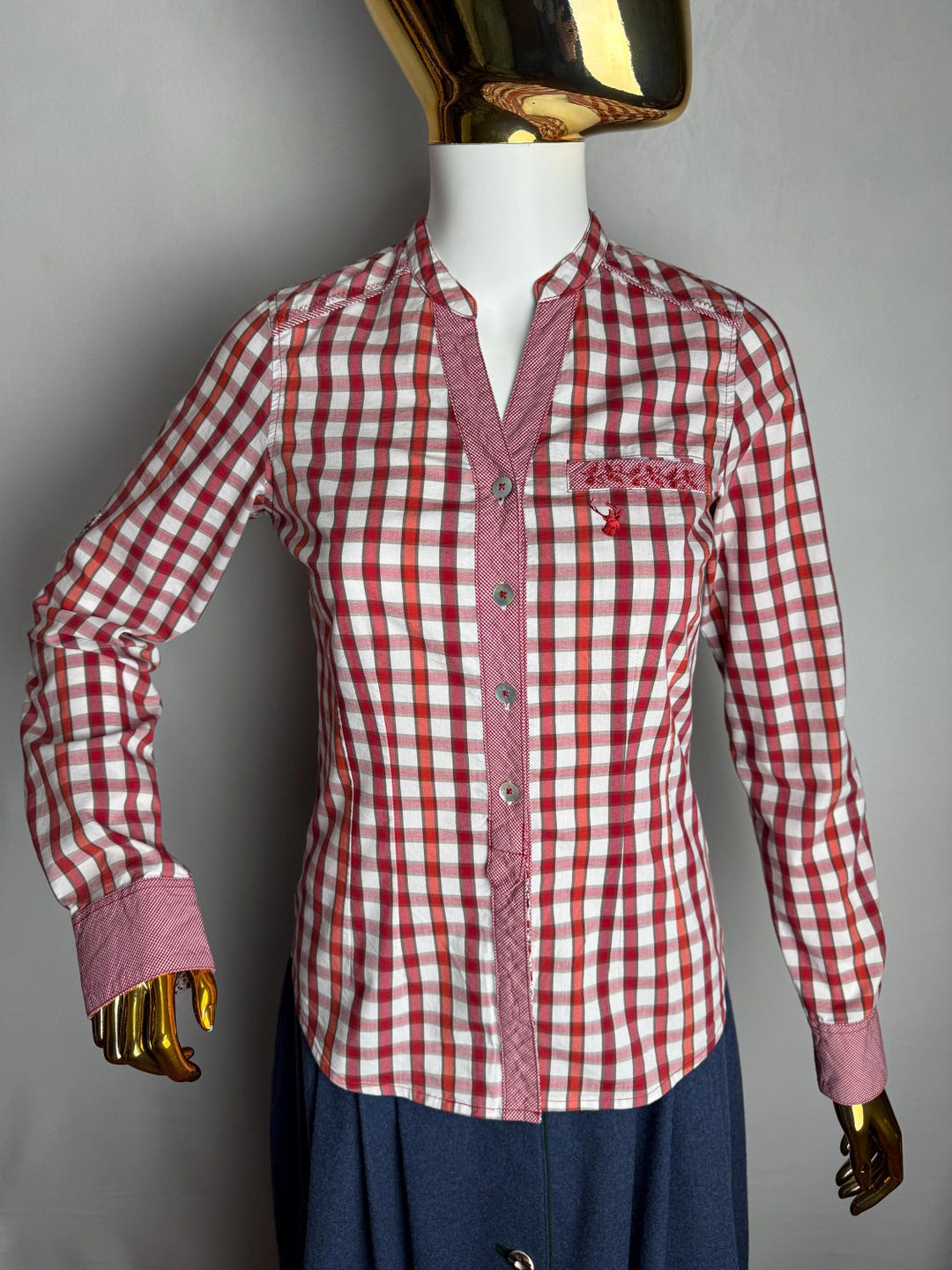 Austrian Dirndl Blouse, Gingham Check Trachten Shirt, Traditional ...