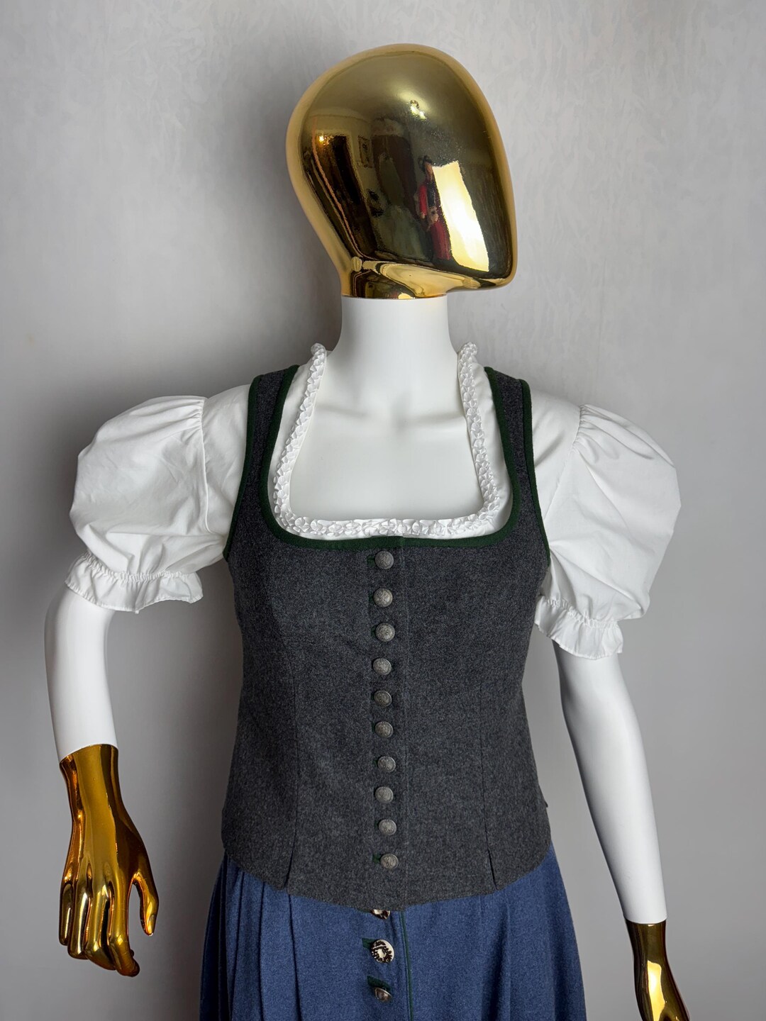 Austrian Loden Wool Vest, Dirndl Sleeveless Jacket, Oktoberfest Corset ...