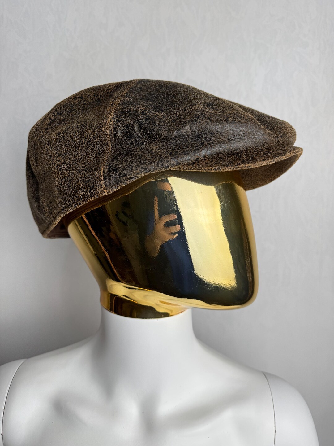 Leather Flat Cap, Sheep Skin Newsboy Hat, Peaky Blinders Cap, Brown ...
