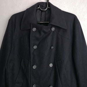 HUGO BOSS Vintage Wool Coat, Mens Double Breasted Overcoat, Navy Blue ...