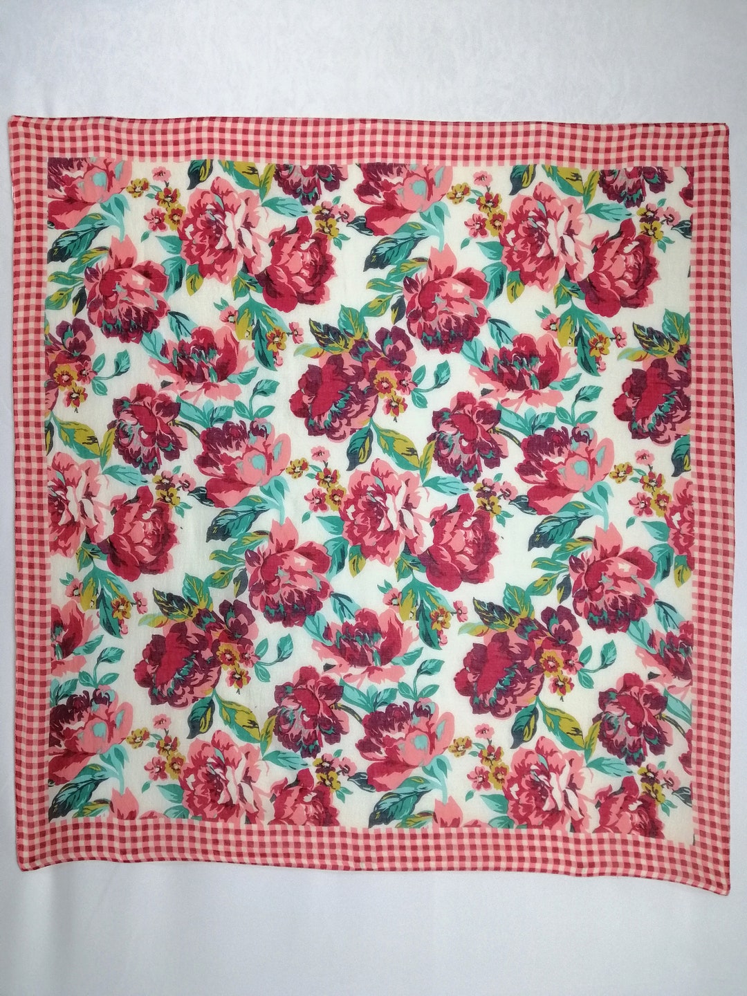 Floral Cotton Square Scarf, 90s Large Head Scarf, Womens Peony Print ...