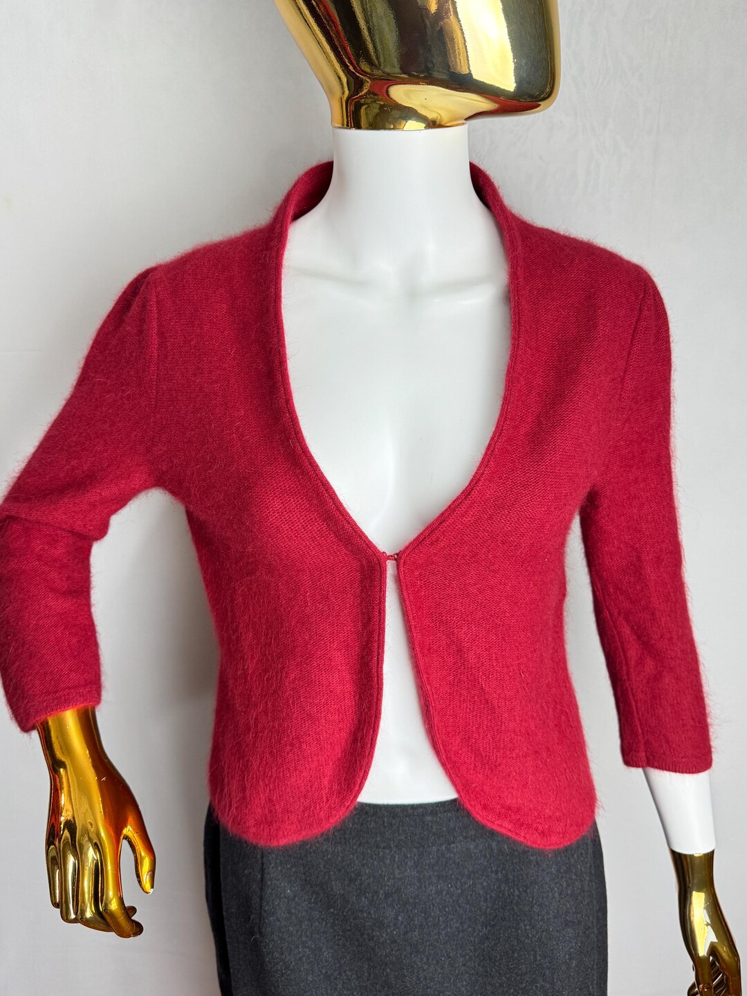 Angora Wool Cropped Cardigan, Rabbit Hair Soft Knit Cardigan ...