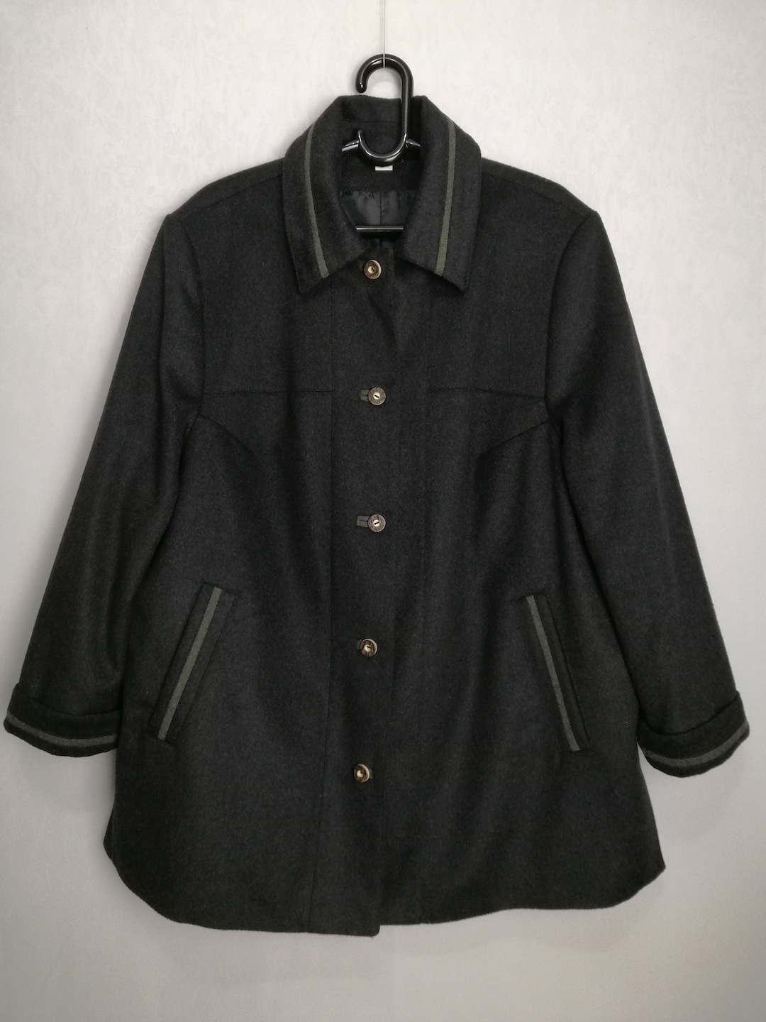 Austrian Wool Coat, Womens Dirndl Jacket, Black Tyrol Trachten Overcoat ...