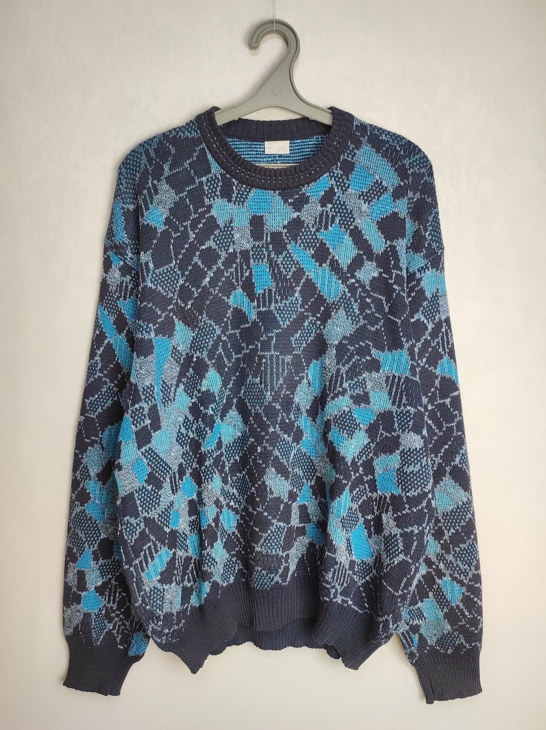Oversized Mens Sweater, 80s Grandpa Sweater, Geometric Patterned ...