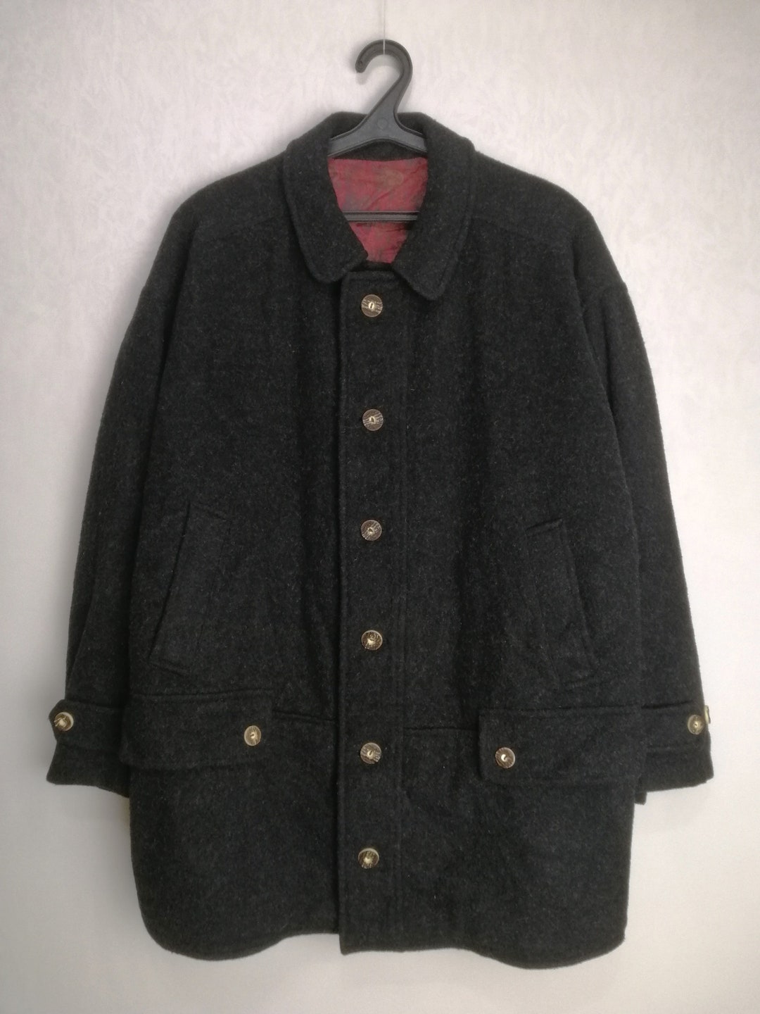 Alpen Loden Wool Coat, Mens Austrian Wool Jacket, 80s Black Trachten ...
