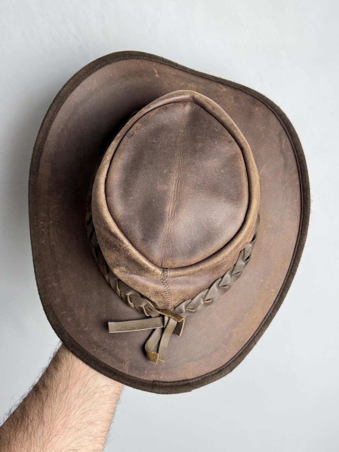 Vintage Leather Outback Hat, Western Cowboy Bush Hat, Braided Band ...