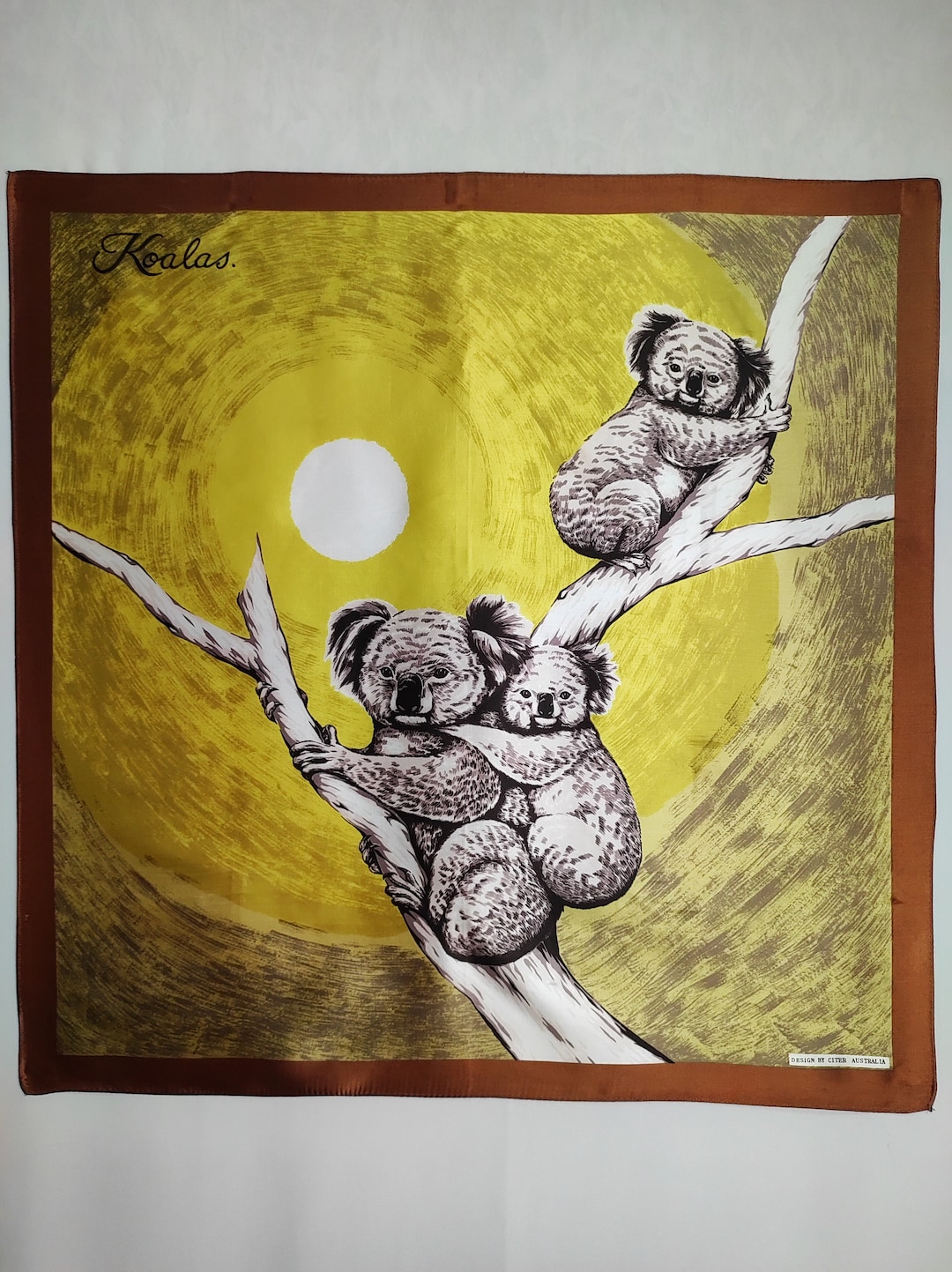 80s Koala Square Scarf, Vintage Australian Souvenir, Koalas Print Head ...