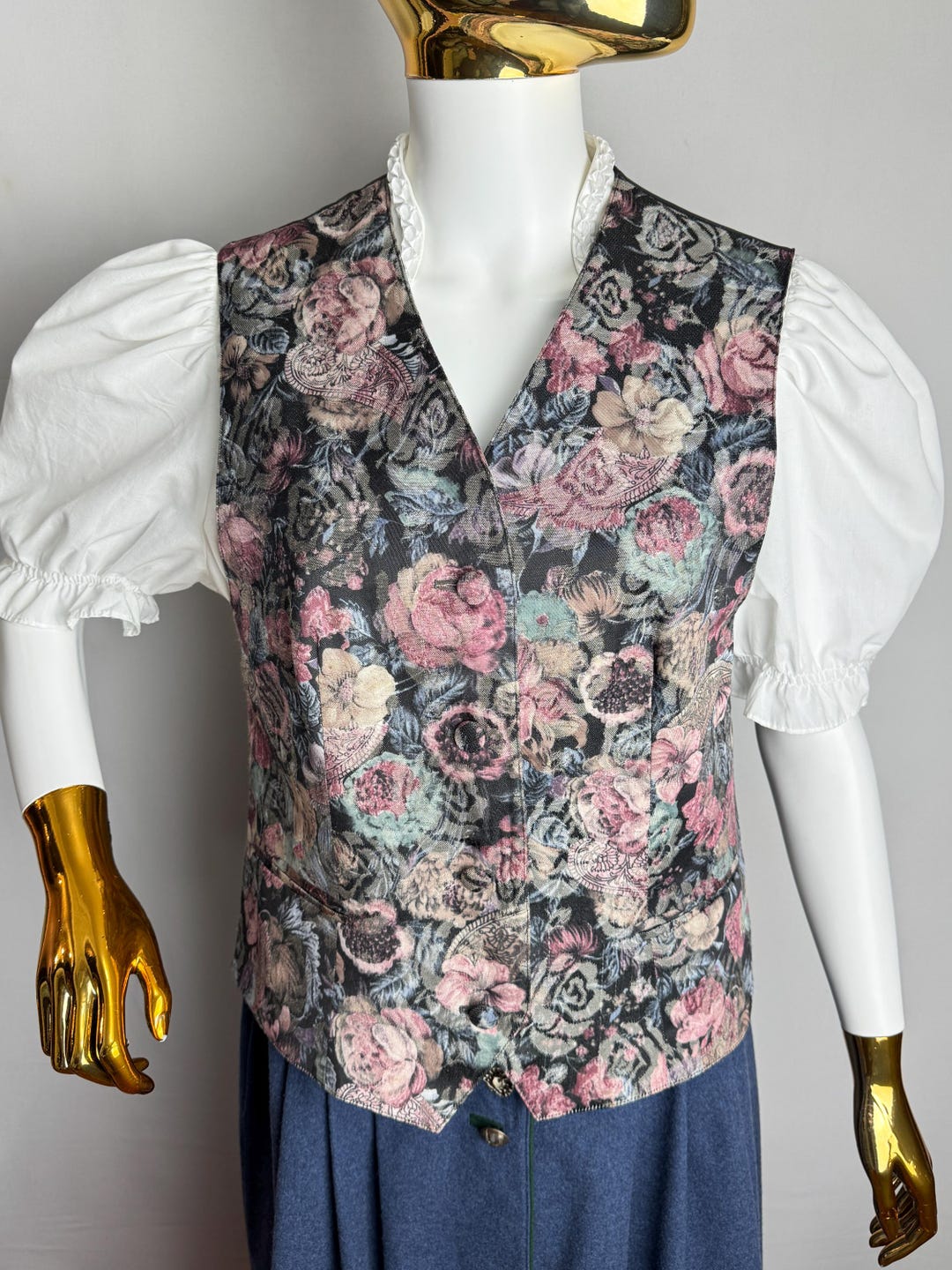 90s Floral Tapestry Vest, Garden Print Jacquard Waistcoat, Cottagecore ...