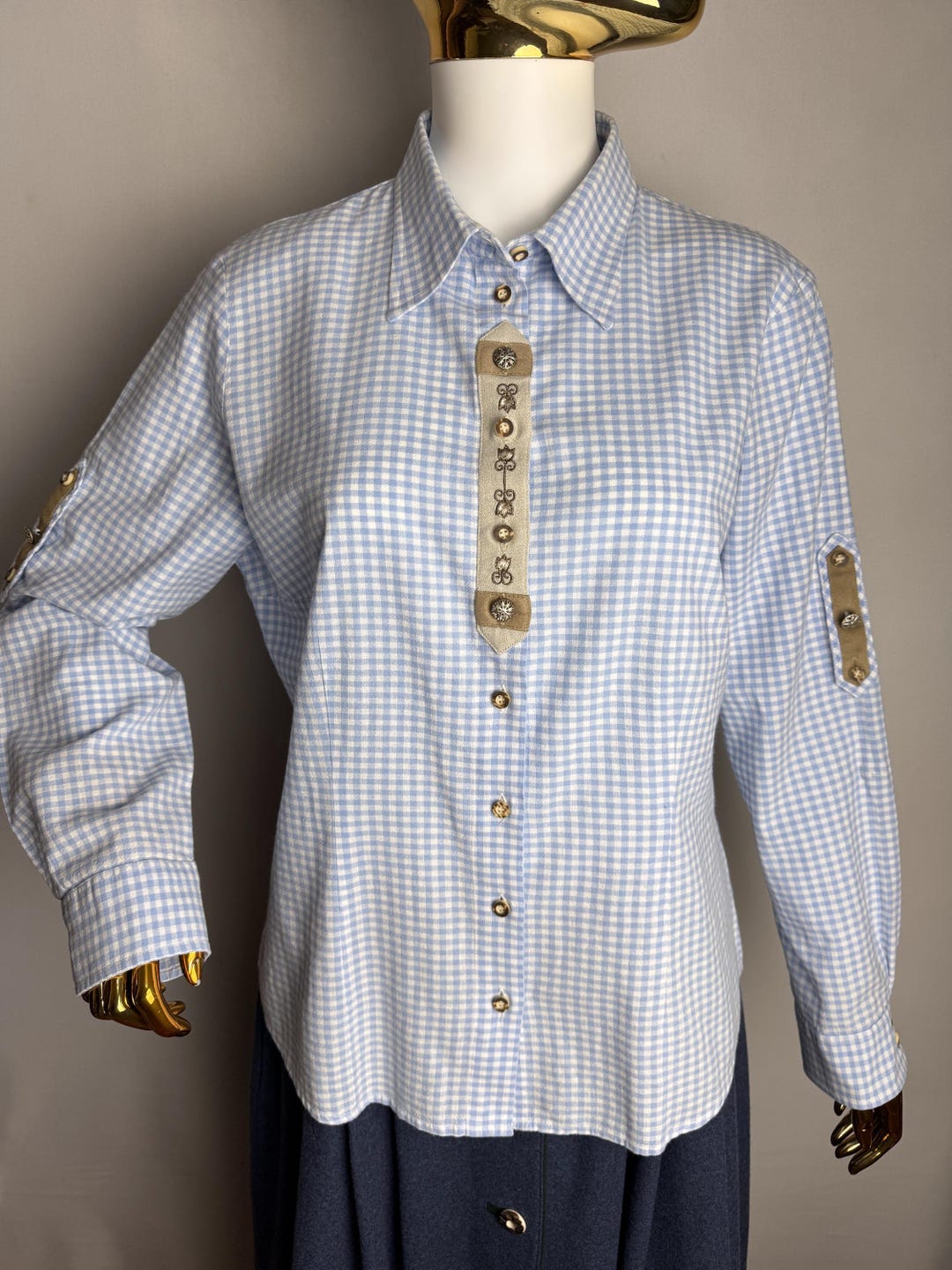 Austrian Dirndl Blouse, Gingham Check Trachten Shirt, Traditional ...