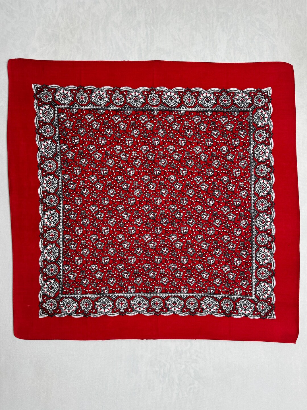Floral Cotton Bandana, Western Cowboy Neckerchief, 90s Red Bandana ...