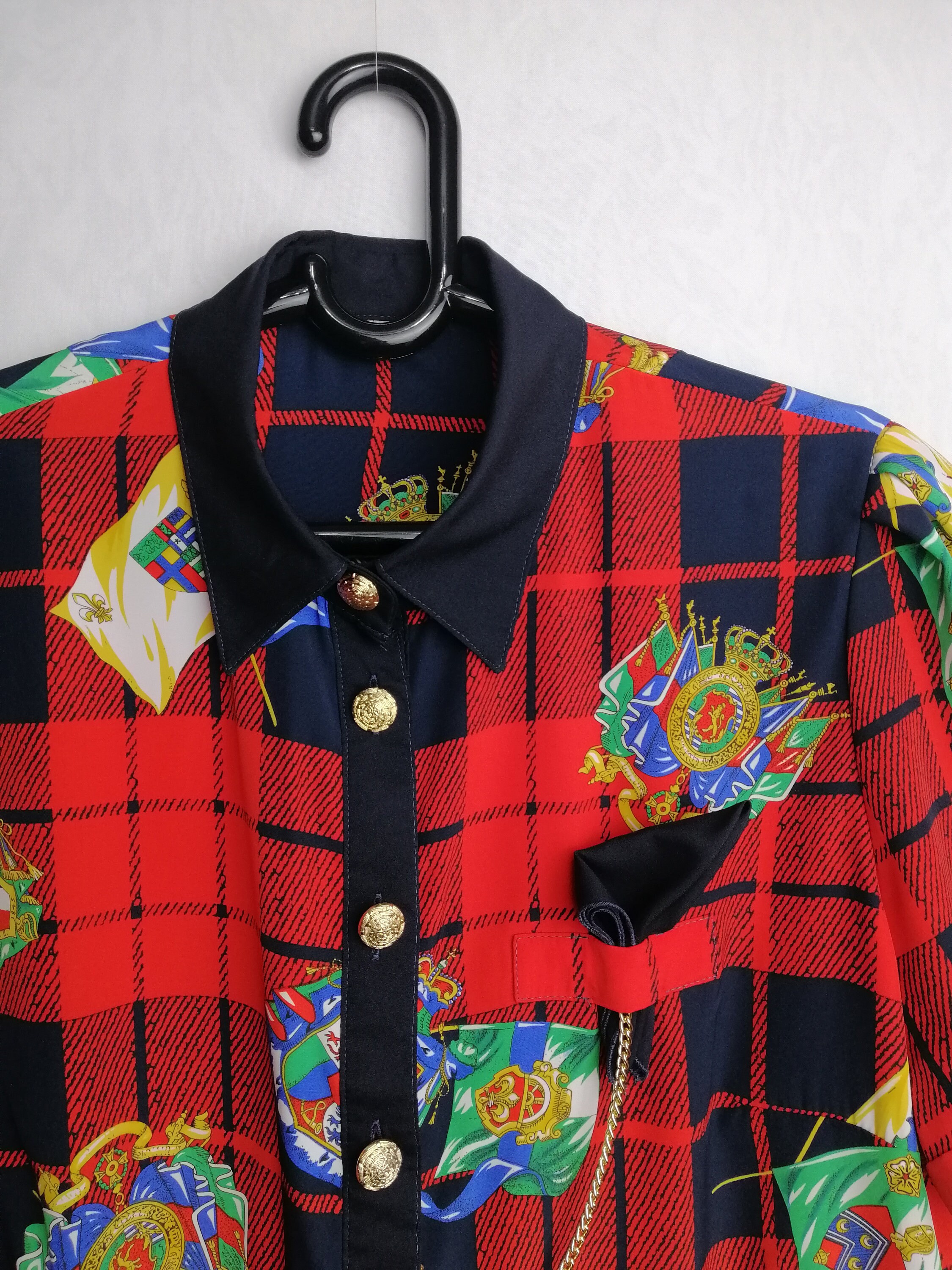 VINTAGE Colorful Print Blouse, 80s Novelty Button up Shirt, Oversized ...