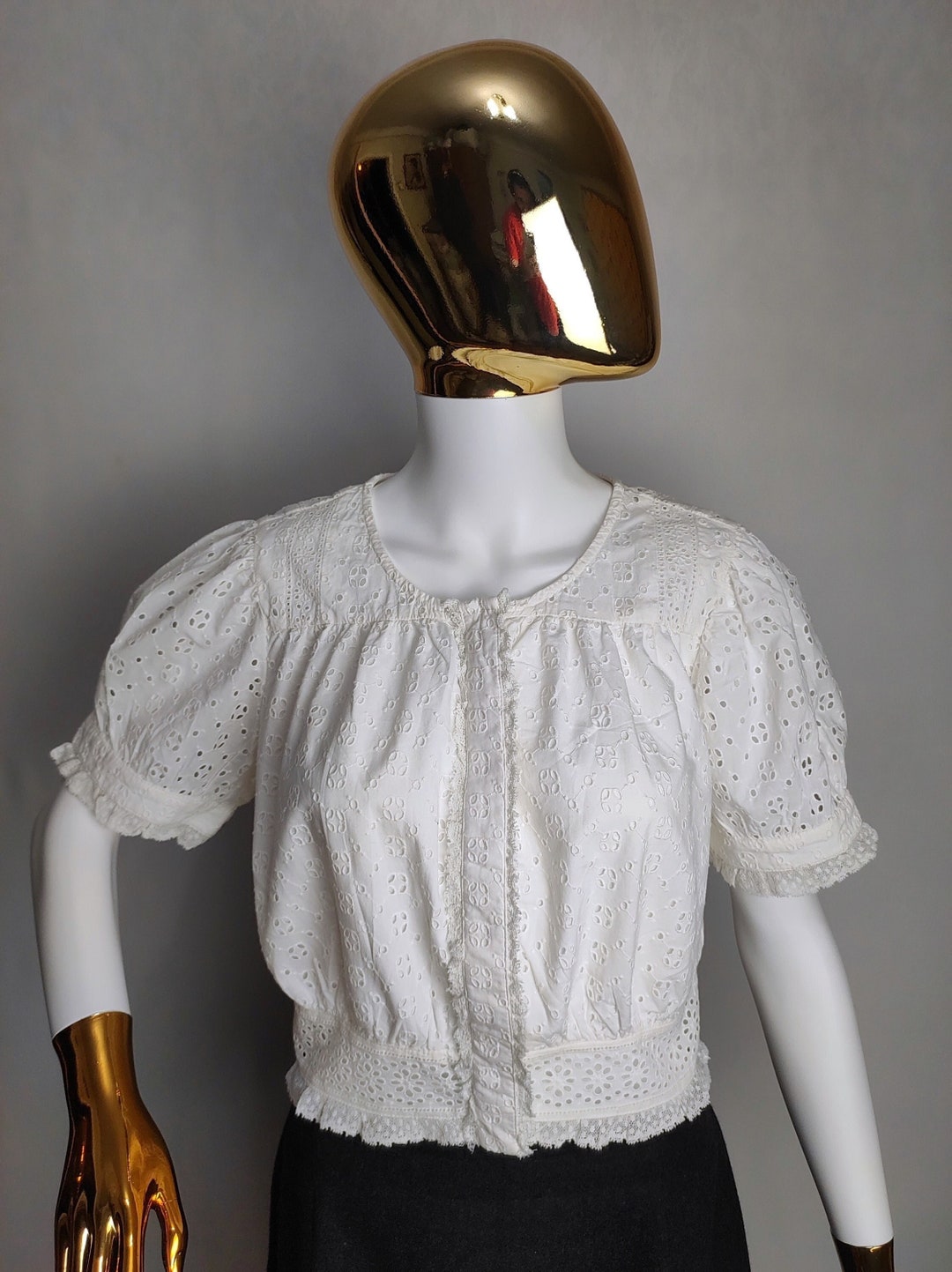 Puff Sleeve Austrian Blouse, Cutwork Lace Trachten Top, Oktoberfest ...