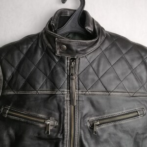 Mens Quilted Leather Vest, Motorcycle Sleeveless Jacket, Black Leather ...