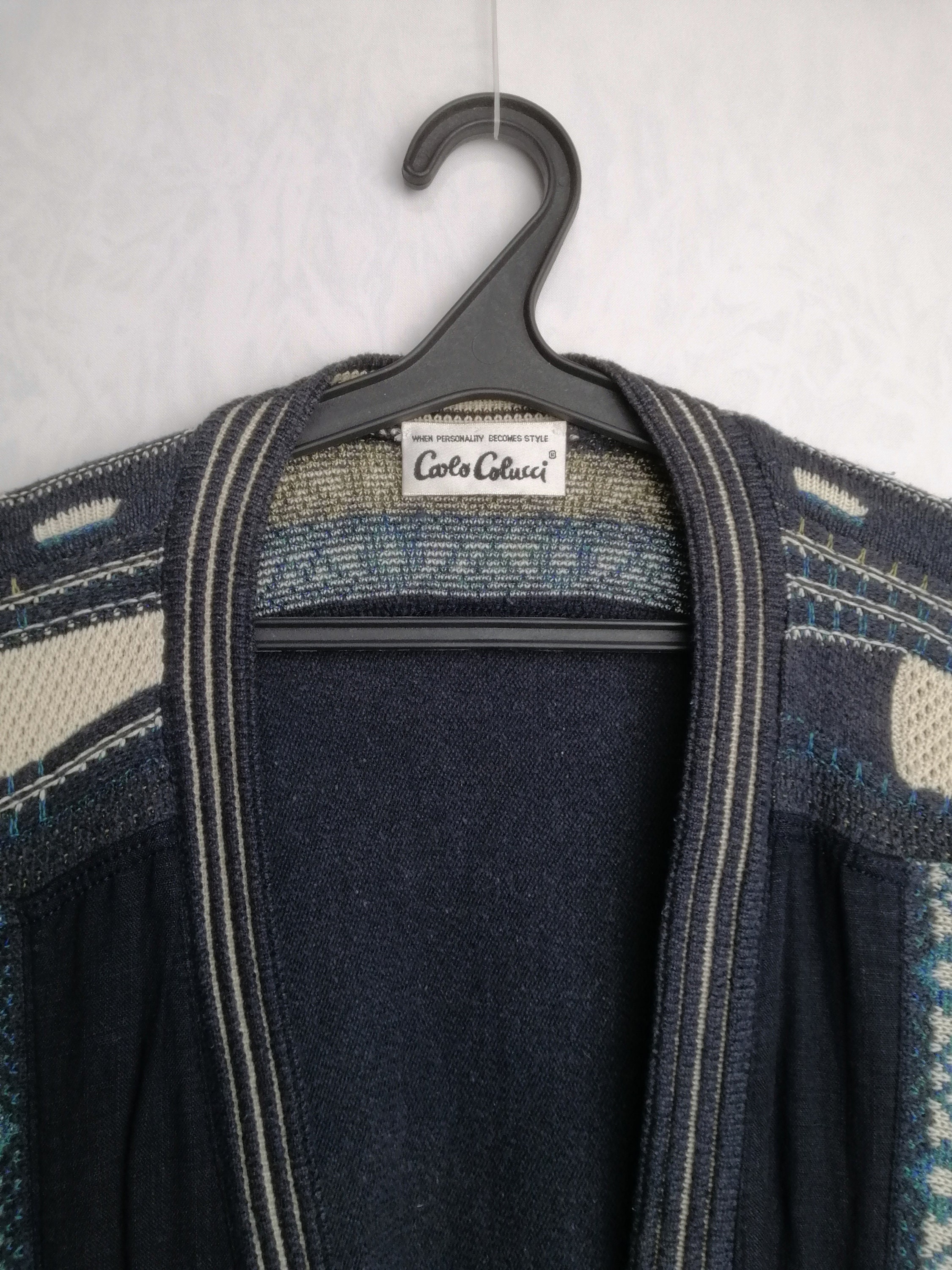 CARLO COLUCCI Cotton Cardigan, 80s Mens Cosby Sweater, Geometric ...