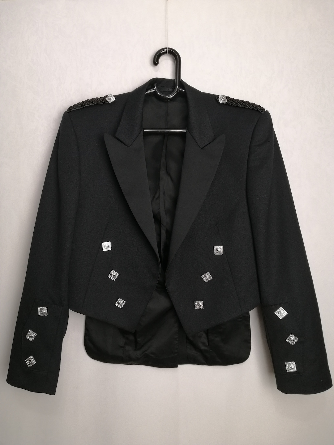 Scottish Prince Charlie Jacket, Mens Black Wool Folk Jacket ...