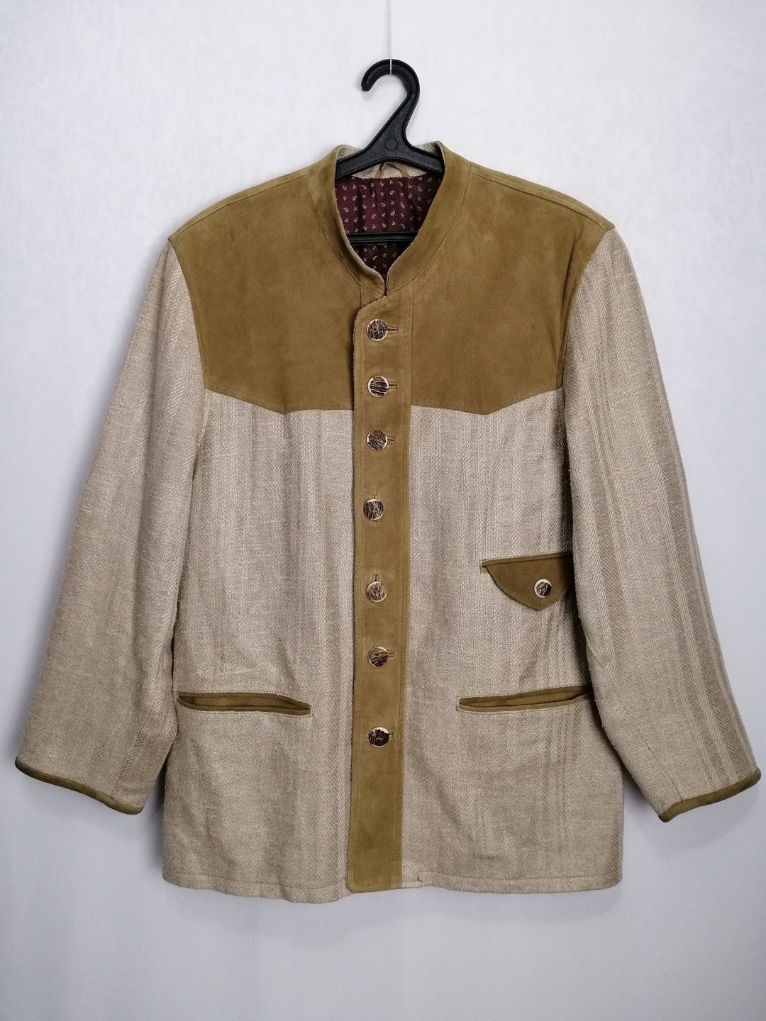 STEINBOCK Trachten Jacket, Pure Linen Suede Blazer, Mens Austrian Folk ...