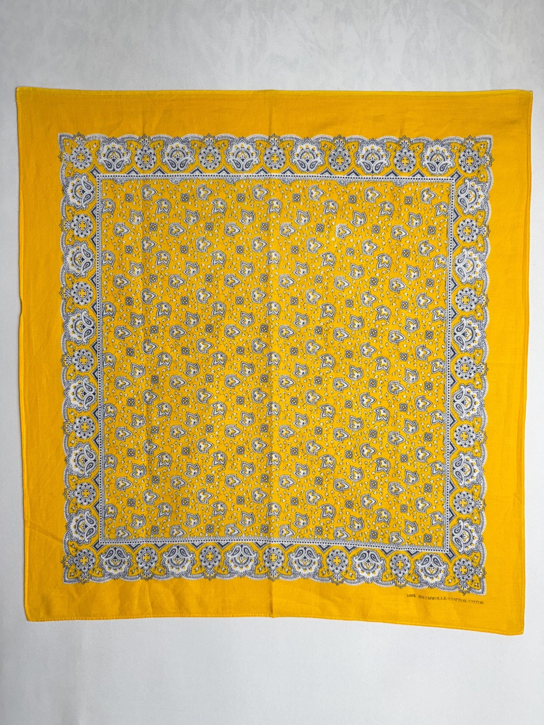 Paisley Cotton Bandana, Western Cowboy Neckerchief, 90s Yellow Bandana ...