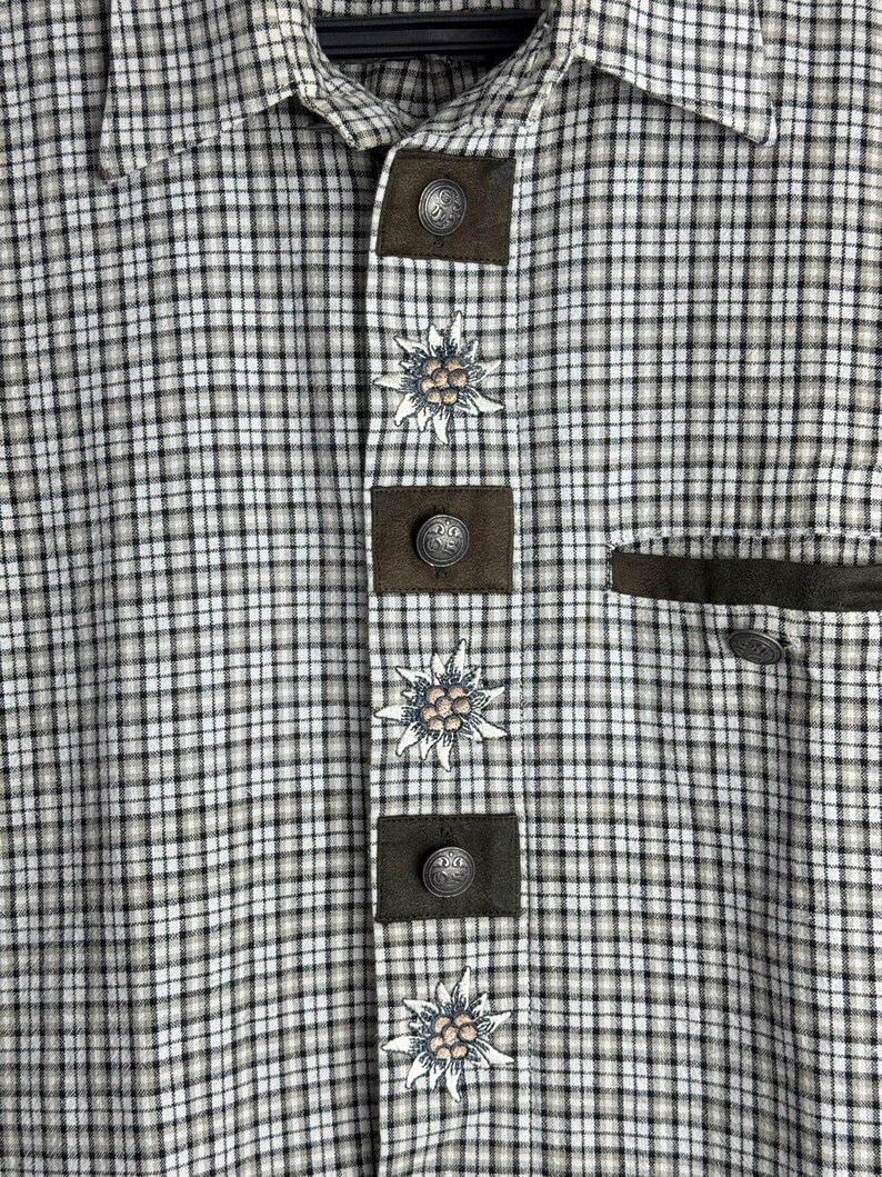 Mens Trachten Shirt, Edelweiss Alpen Shirt, Long Sleeve Austrian Shirt ...