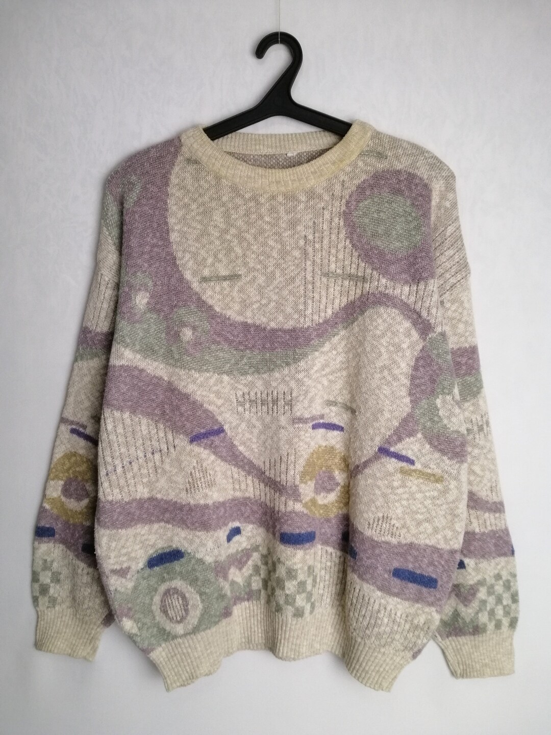 Oversized Mens Sweater, 80s Grandpa Sweater, Geometric Patterned ...