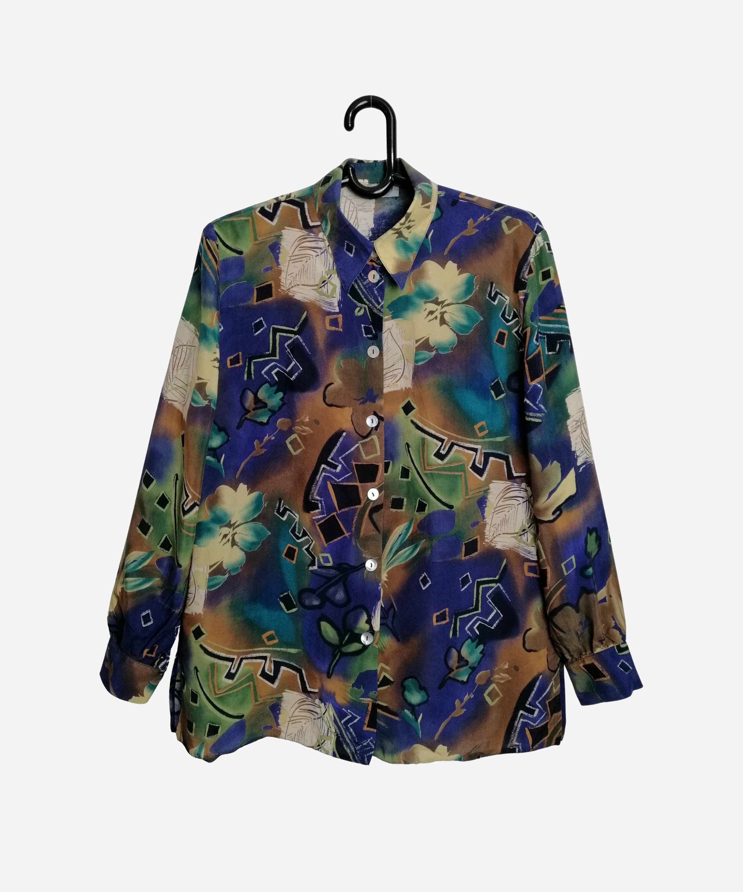 VINTAGE mujeres impreso blusa 80s abstract floral impresión | Etsy