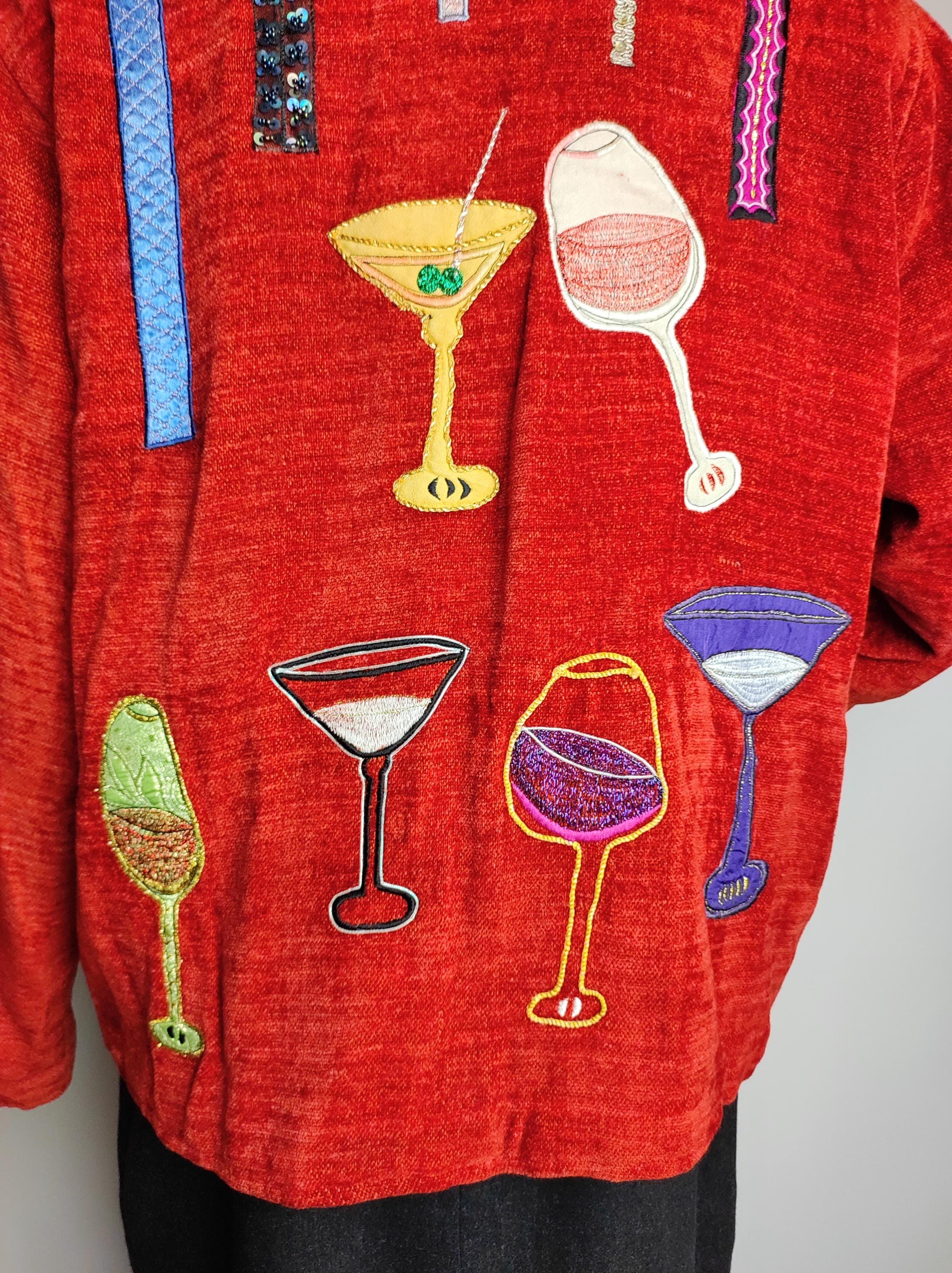 90s Festival Party Jacket, Alcohol Drinks Patchwork Jacket, Womens ...