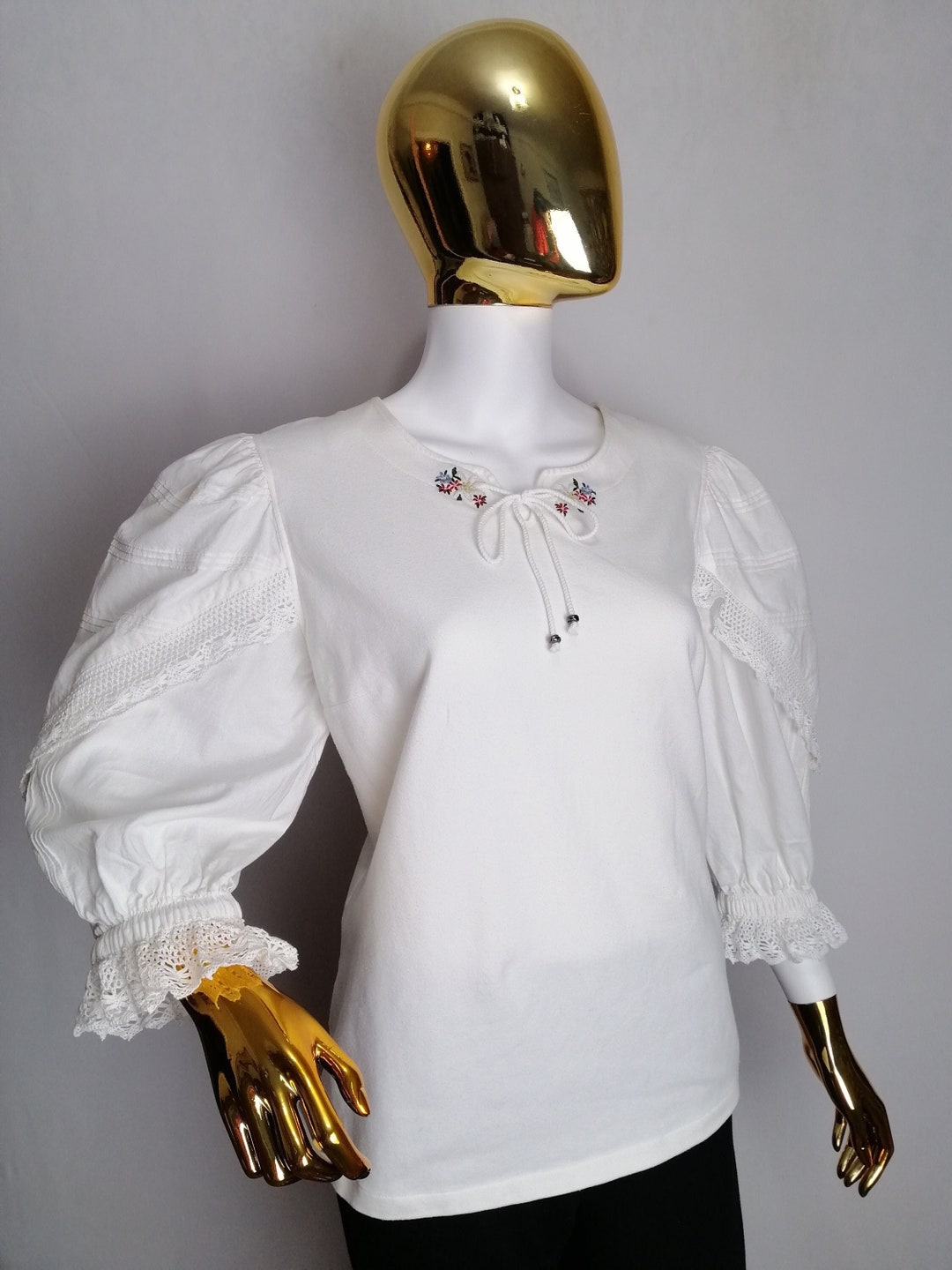 Puff Sleeve Austrian Blouse, White Cotton Trachten Top, Oktoberfest ...