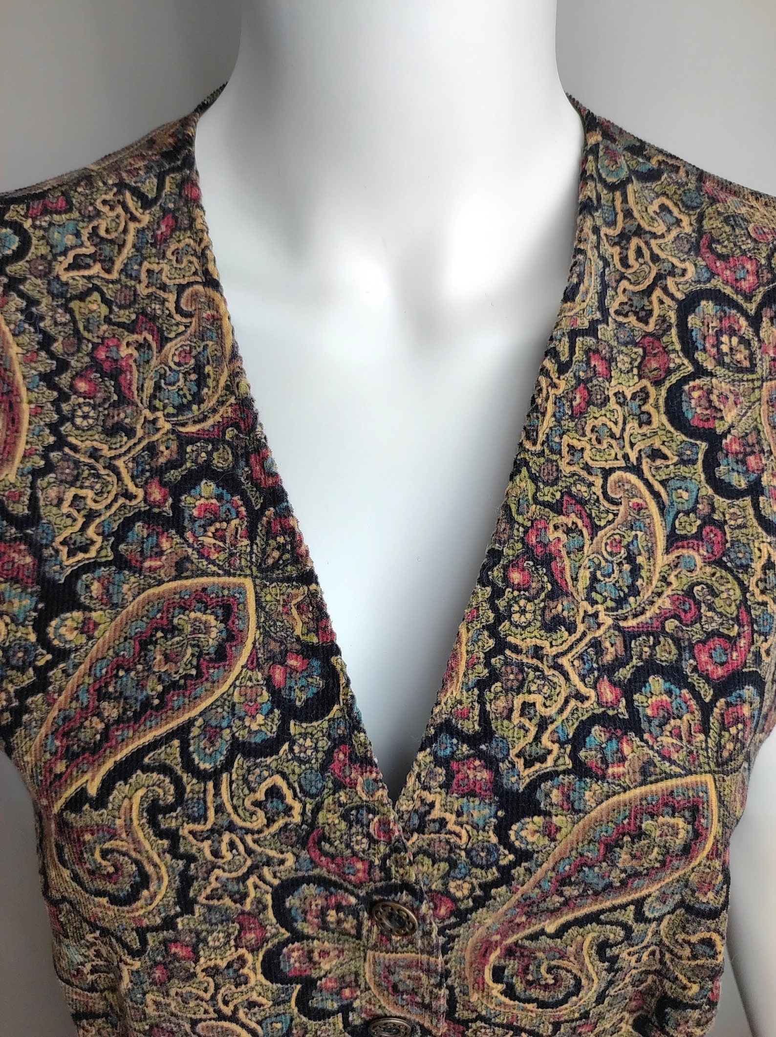 80s Paisley Print Vest, Boho Corduroy Waistcoat, Austrian Dirndl Vest ...