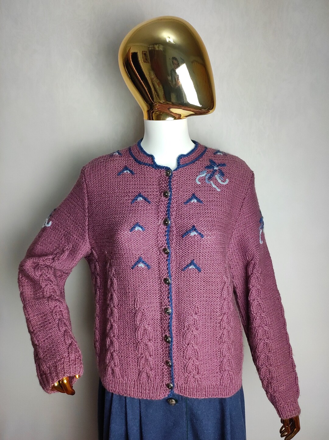 Austrian Hand Knit Wool Cardigan, Dirndl Folk Cardigan, Traditional ...