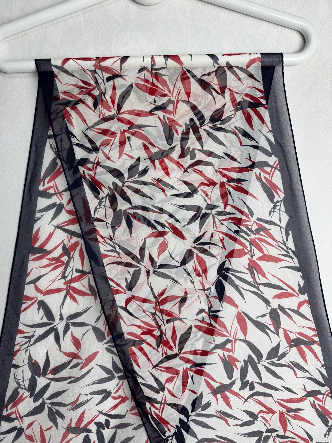 Leaf Pattern Vintage Silk Scarf, 90s Floral Print Neck Scarf, Womens ...