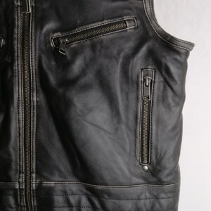 Mens Quilted Leather Vest, Motorcycle Sleeveless Jacket, Black Leather ...