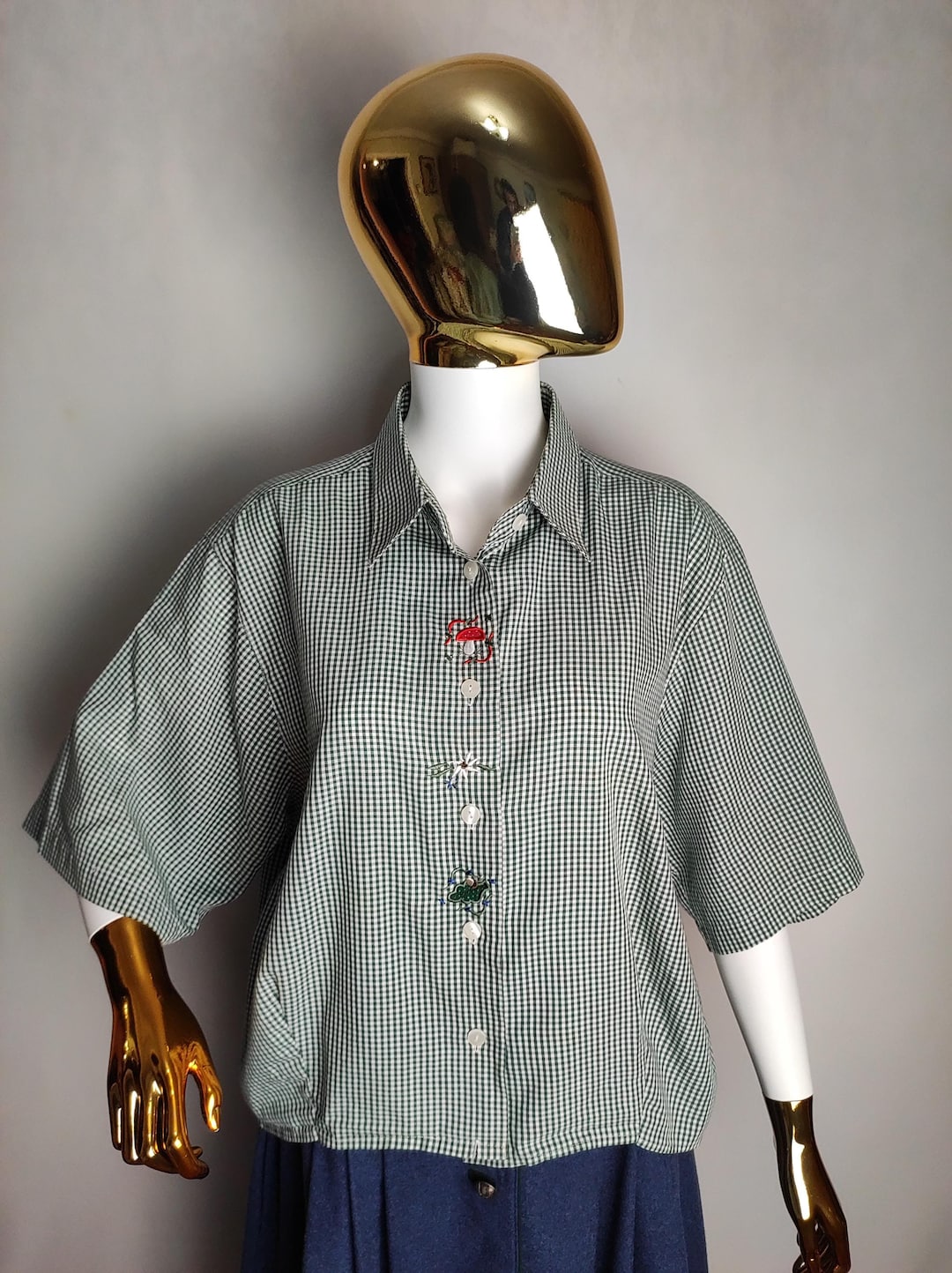 Austrian Trachten Shirt, Edelweiss Folk Blouse, Dirndl Cotton Button Up ...