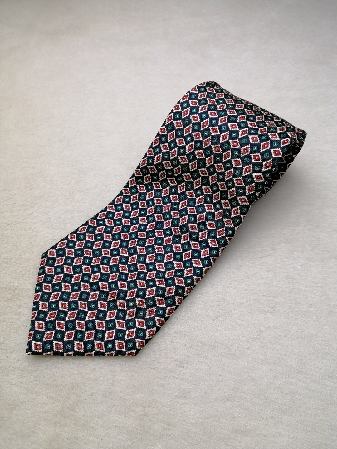 JEROME LEPLAT Silk Tie, Geometric Pattern Statement Tie, 80s Vintage ...
