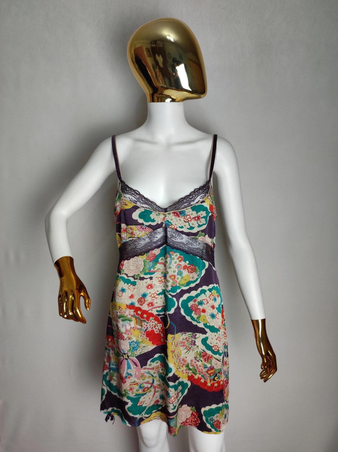 KENZO PARIS Silk Nightgown, Japanese Floral Print Slip Negligee ...