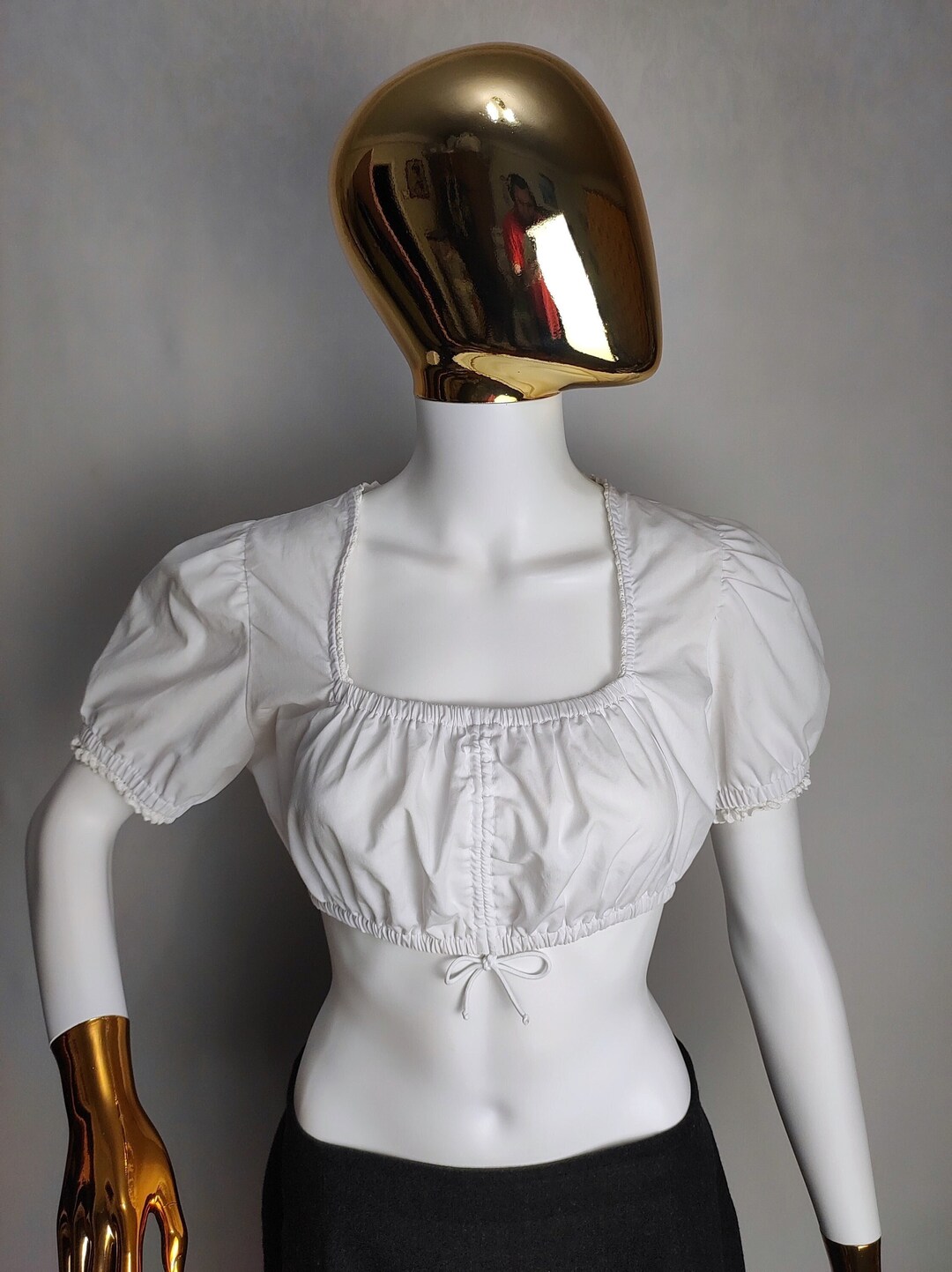 Dirndl Cropped Top, Puff Sleeve Austrian Blouse, White Trachten Top ...