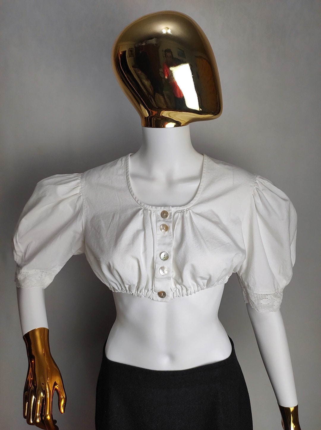Dirndl Cropped Top, Puff Sleeve Austrian Blouse, White Trachten Top ...