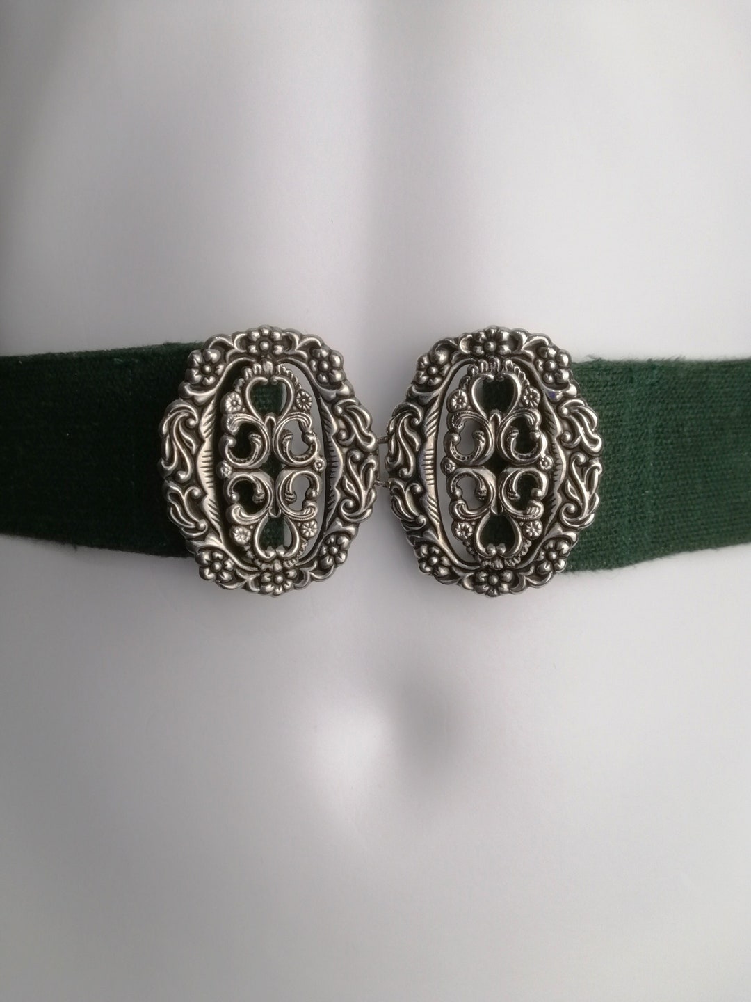 Austrian Dirndl Belt, Green Linen Oktoberfest Belt, Silver Buckle ...