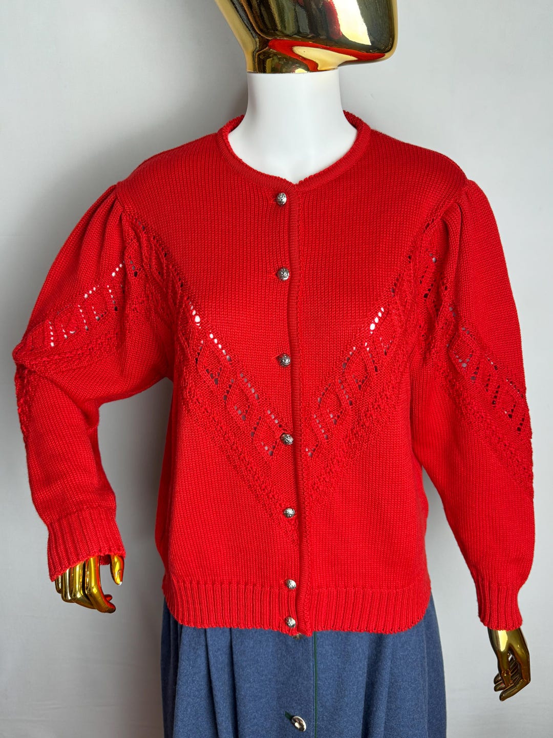 Austrian Wool Knit Cardigan, Puff Sleeve Dirndl Cardigan, Traditional ...