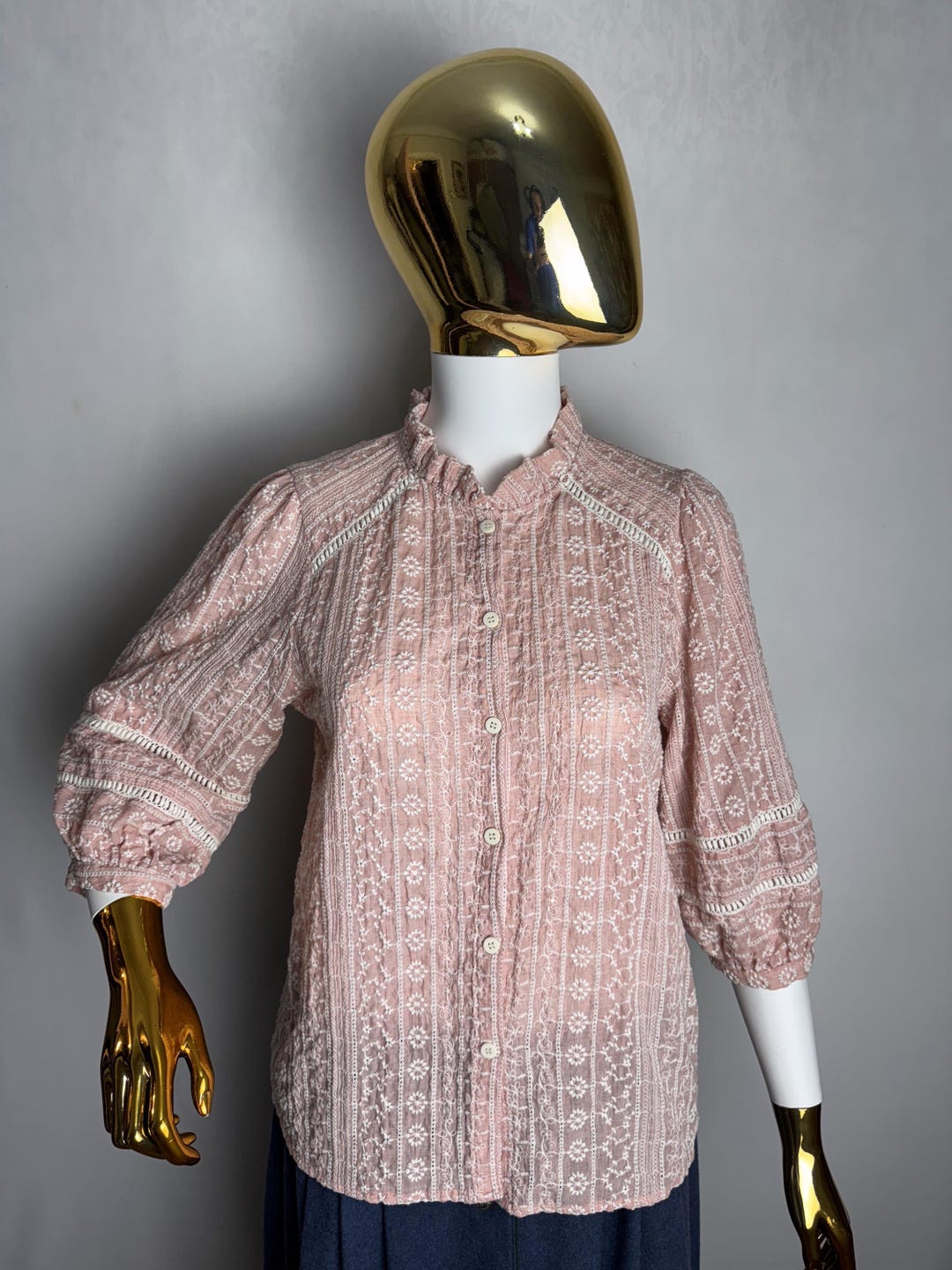 Floral Embroidered Boho Blouse, Soft Pastel Pink Cotton Blouse ...