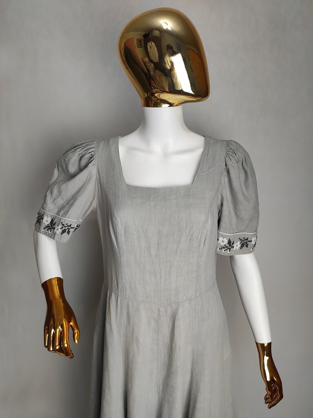 Puff Sleeve Linen Dirndl, Embroidered Trachten Dress, Traditional ...