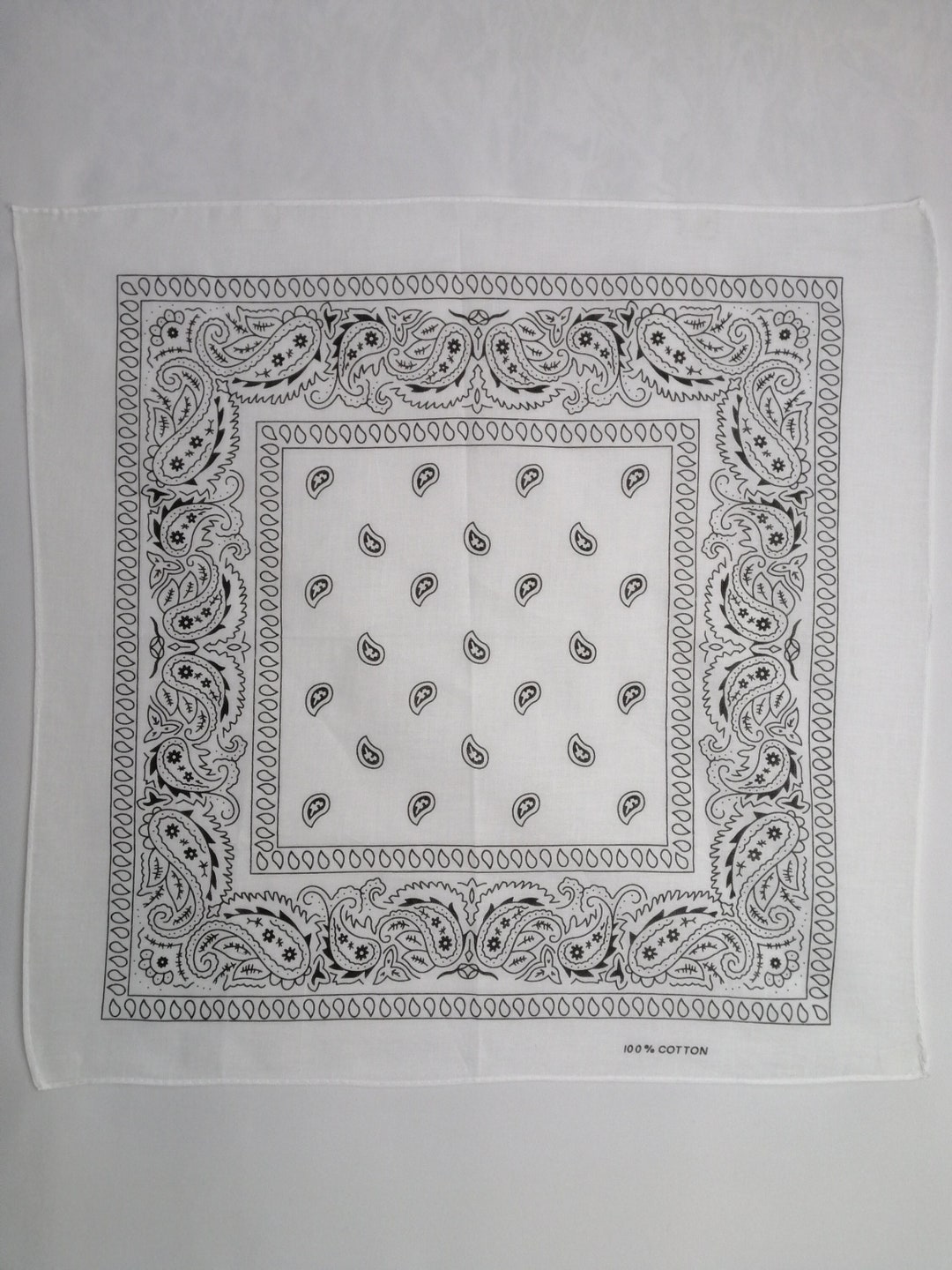 Paisley Cotton Bandana, Western Cowboy Neckerchief, 90s White Bandana ...