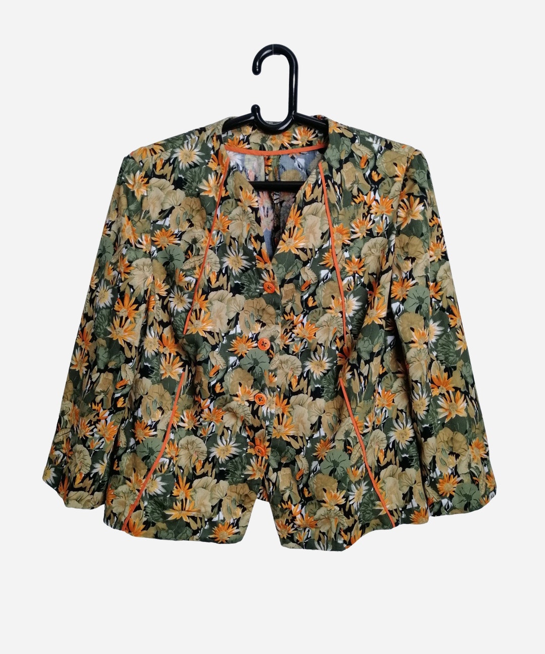 VINTAGE Floral Cotton Jacket 90s Womens Handmade Flower Print Jacket ...
