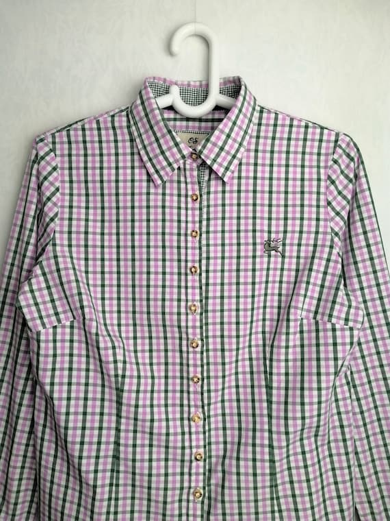 VINTAGE Trachten Shirt, Austrian Dirndl Blouse, Gingh… - Gem