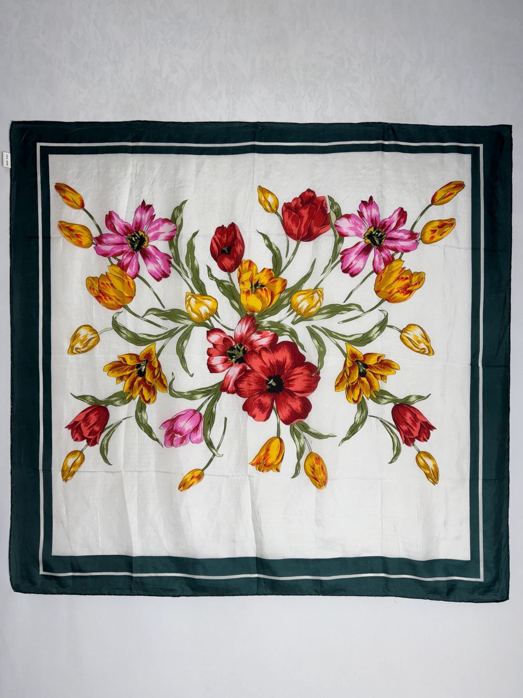 Floral Print Silk Scarf, 90s Elegant Square Scarf, Women Silk Head ...