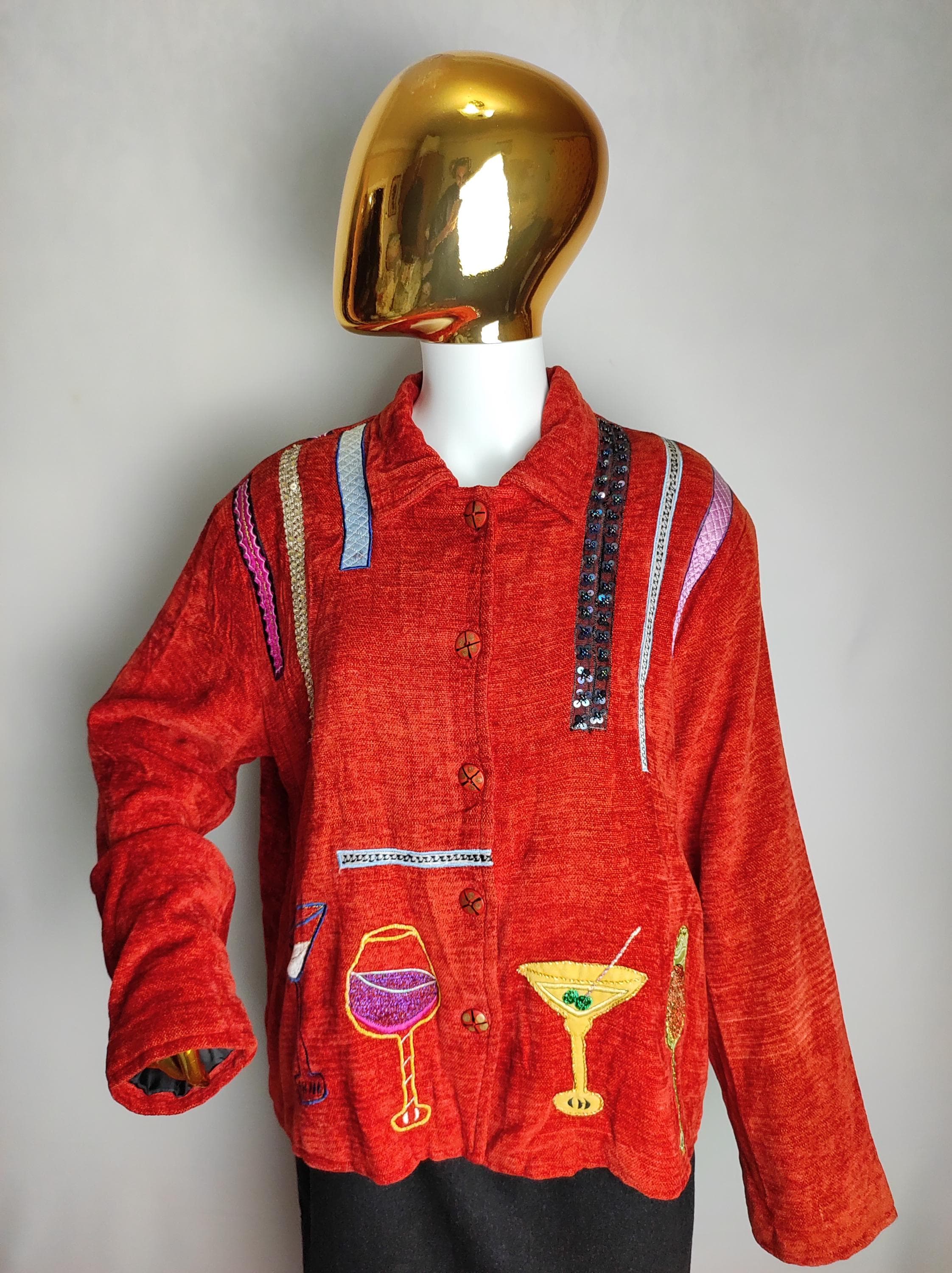 90s Festival Party Jacket, Alcohol Drinks Patchwork Jacket, Womens ...