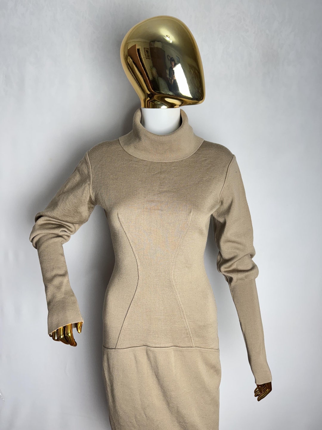 80s ALAÏA Wool Dress, Azzedine Alaia Fitted Waist Dress, Designer Long ...