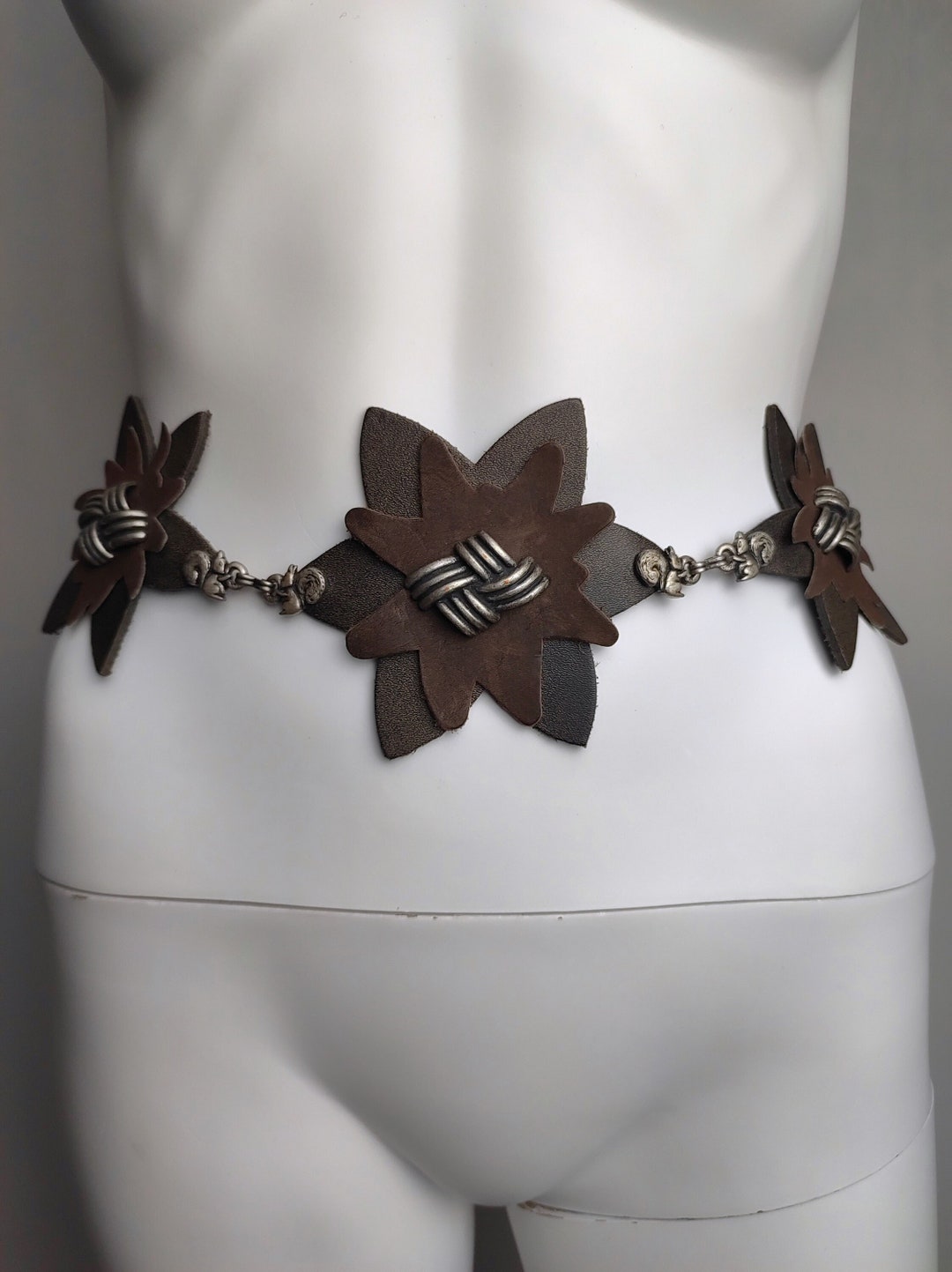 Edelweiss Genuine Leather Belt, Austrian Dirndl Belt, Brown Oktoberfest ...