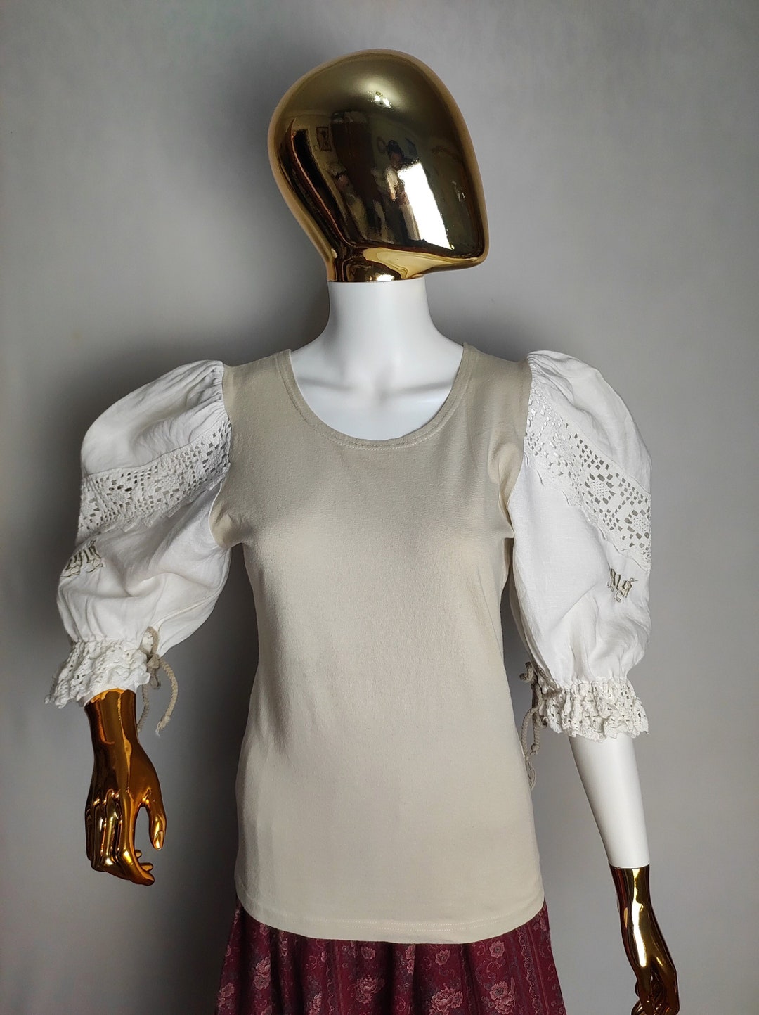 Puff Sleeve Austrian Blouse, Cotton Linen Trachten Top, Oktoberfest ...