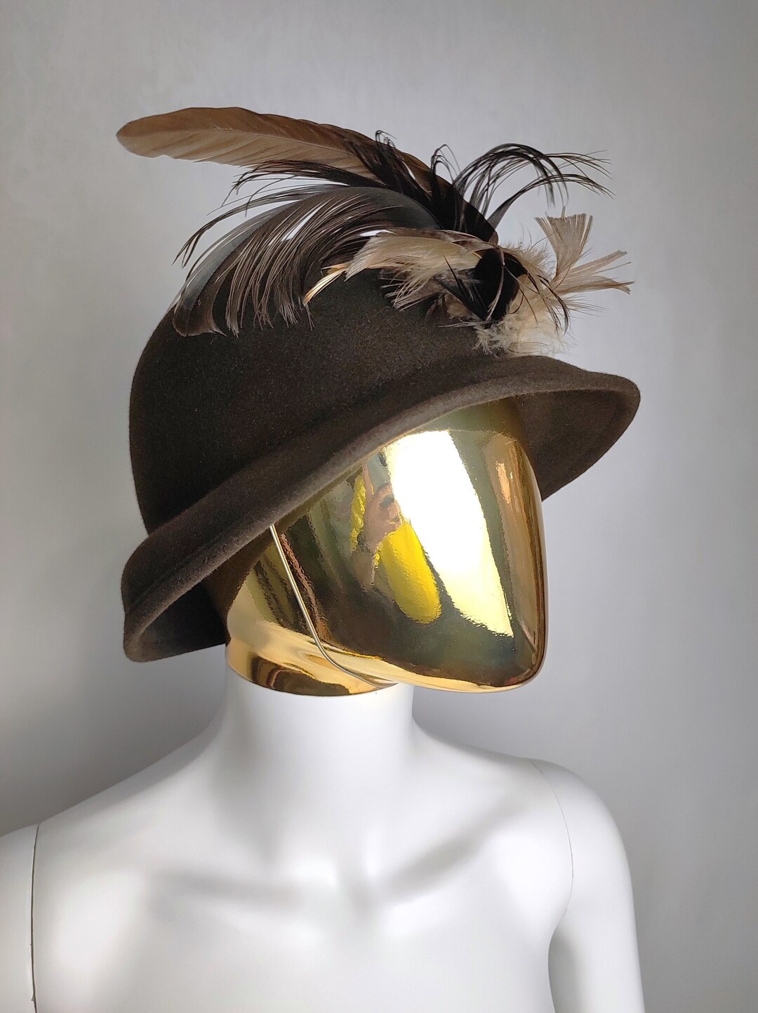 70s Ladies Wool Hat, Austrian Feathered Hat, Brown Felt Fedora Hat ...